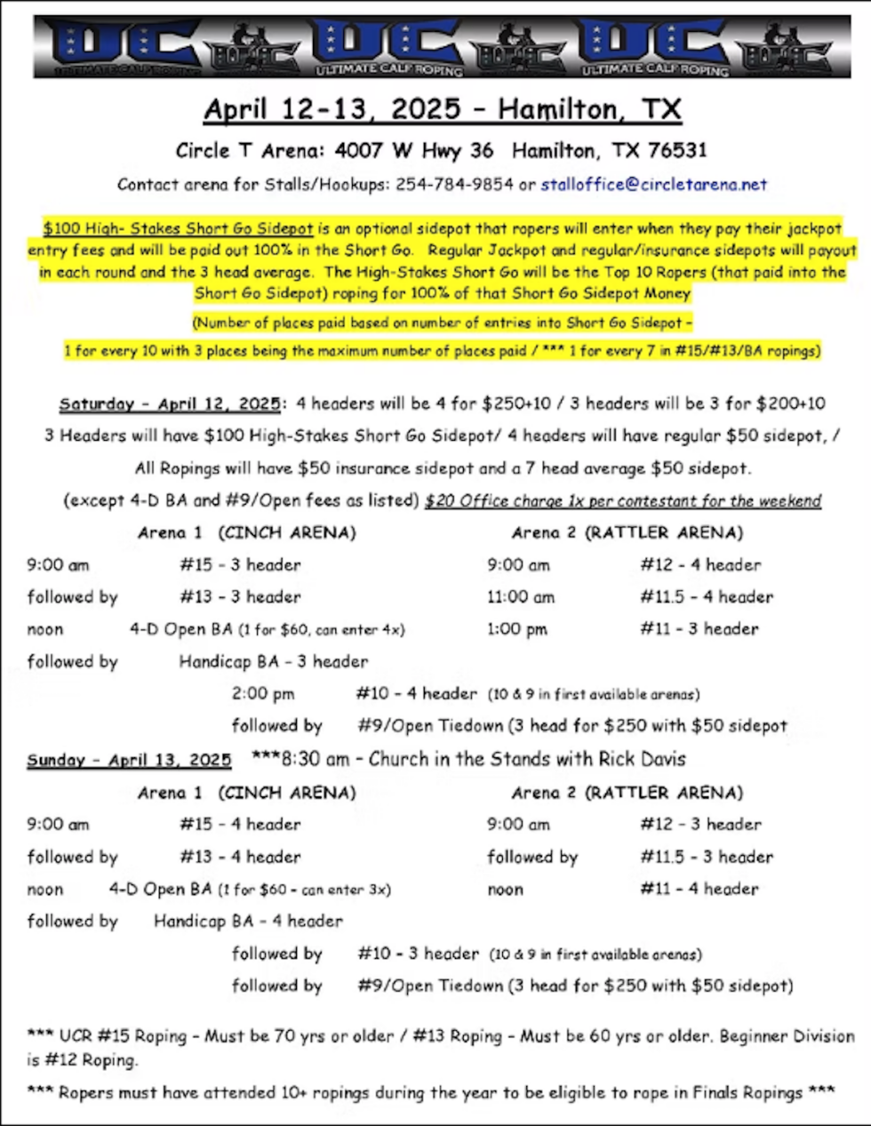 Ultimate Calf Roping - Circle T Arena | Hamilton, Texas