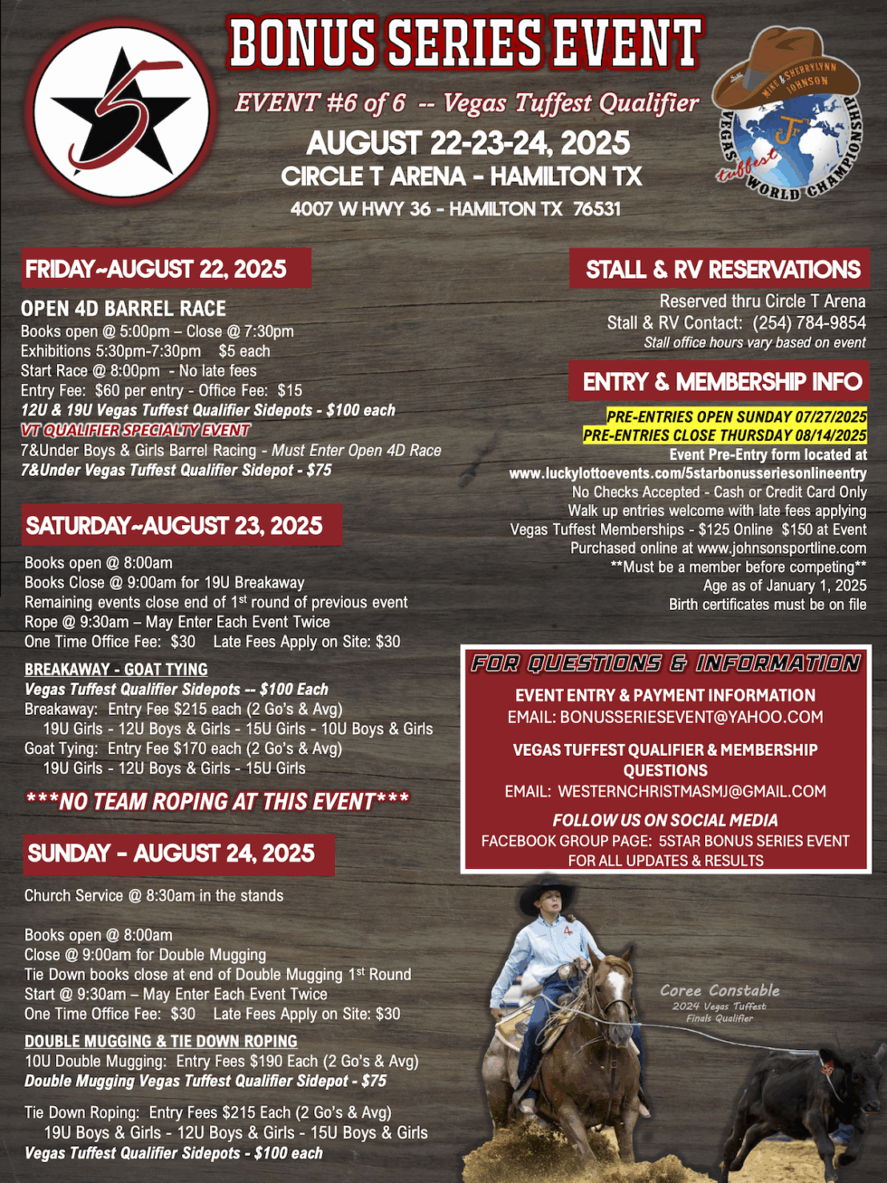 Vegas Tuffest Qualifier - Circle T Arena | Hamilton, Texas
